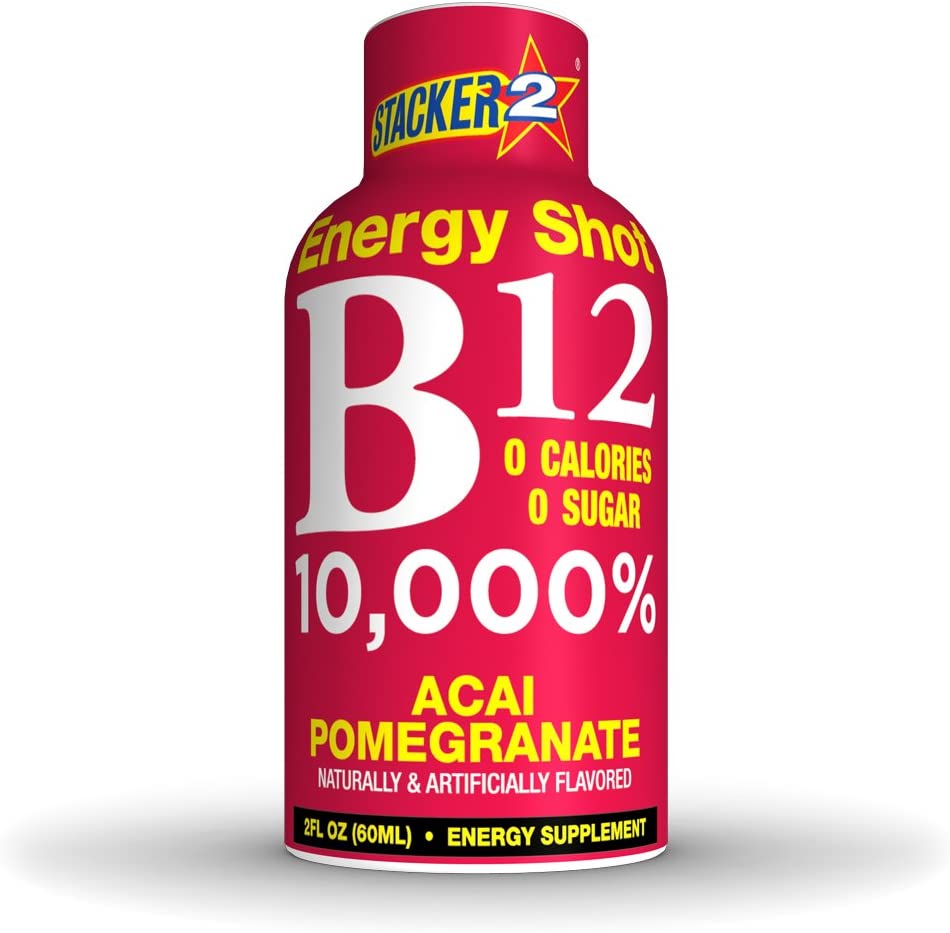 Stacker 2 Energy Shot B12 10,000% Acai & Pomegranate 2 Oz Bottle ...