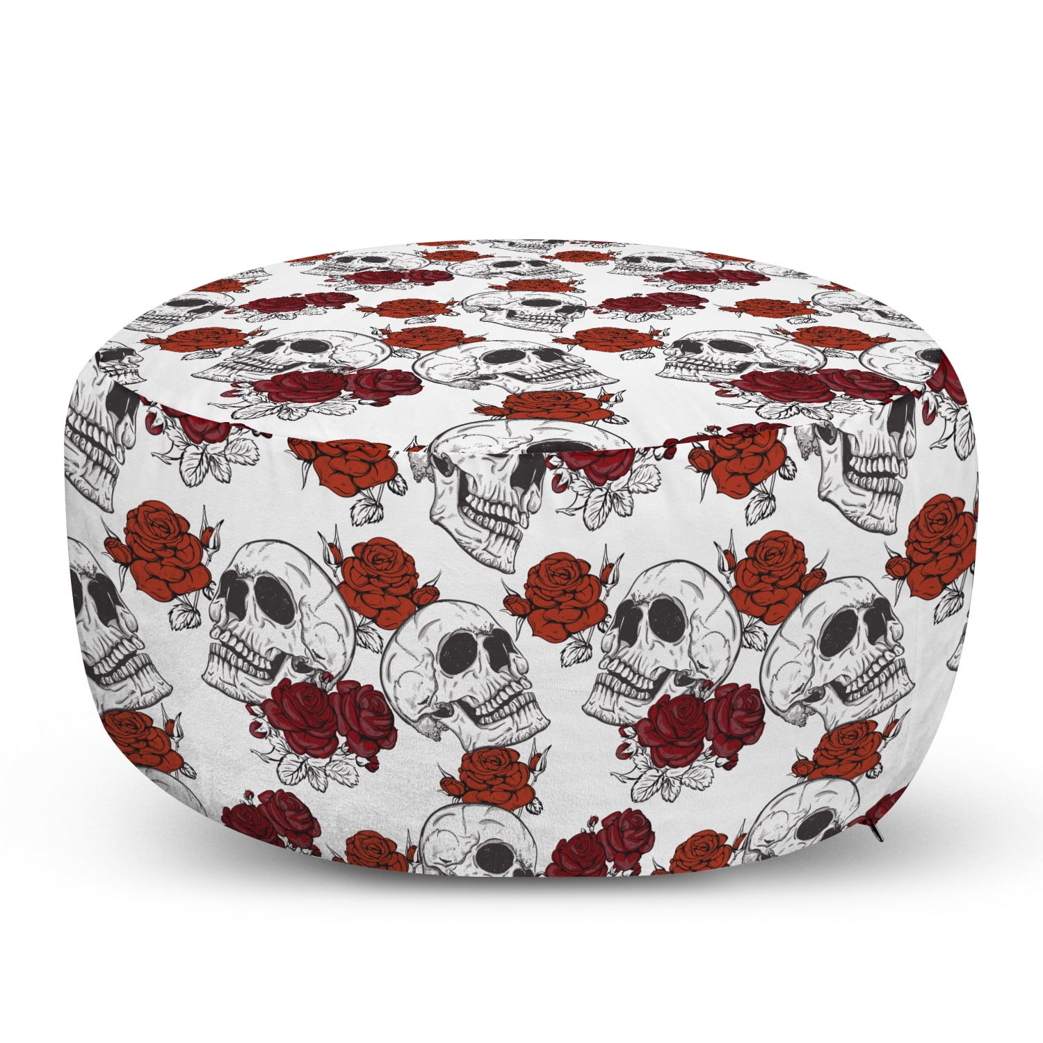 Skull Pouf Cover with Zipper, Retro Gothic Dead Head Skeleton with ...