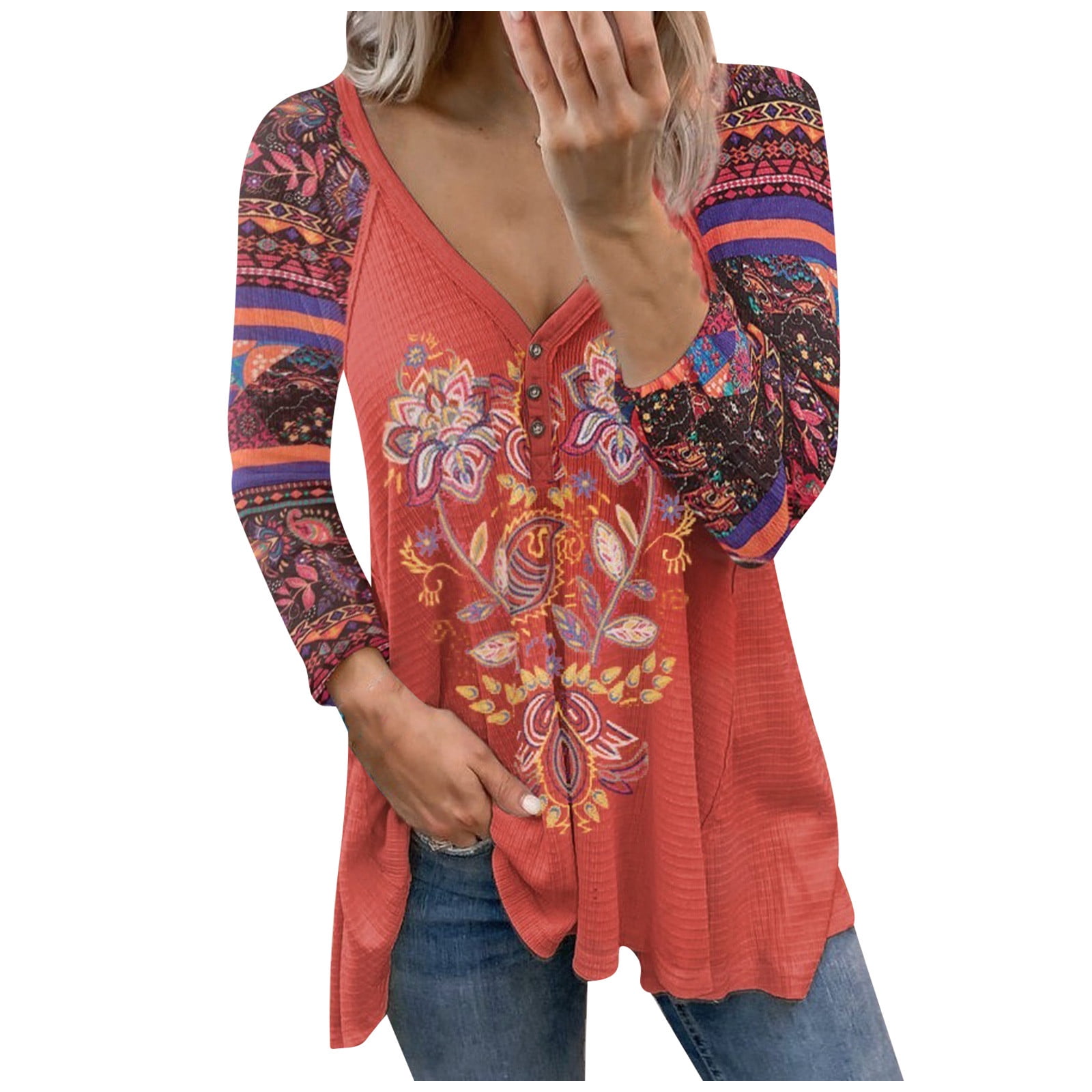 Click here for Heliisoer Casual Womens Splicing V-Neck Printing H... prices