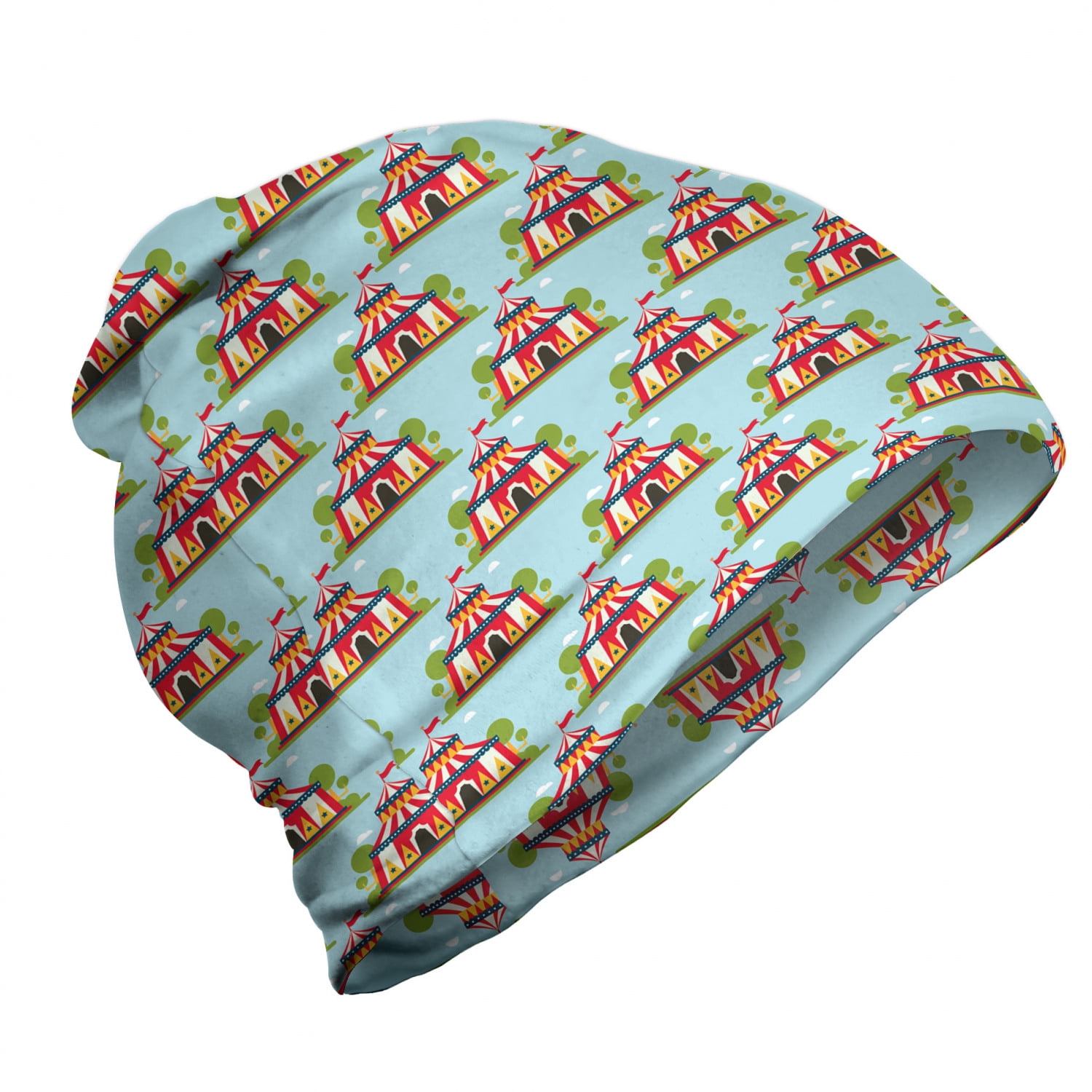 Circus Unisex Beanie, Cartoon Tent and Trees Fun, Hiking Outdoors, Pale ...