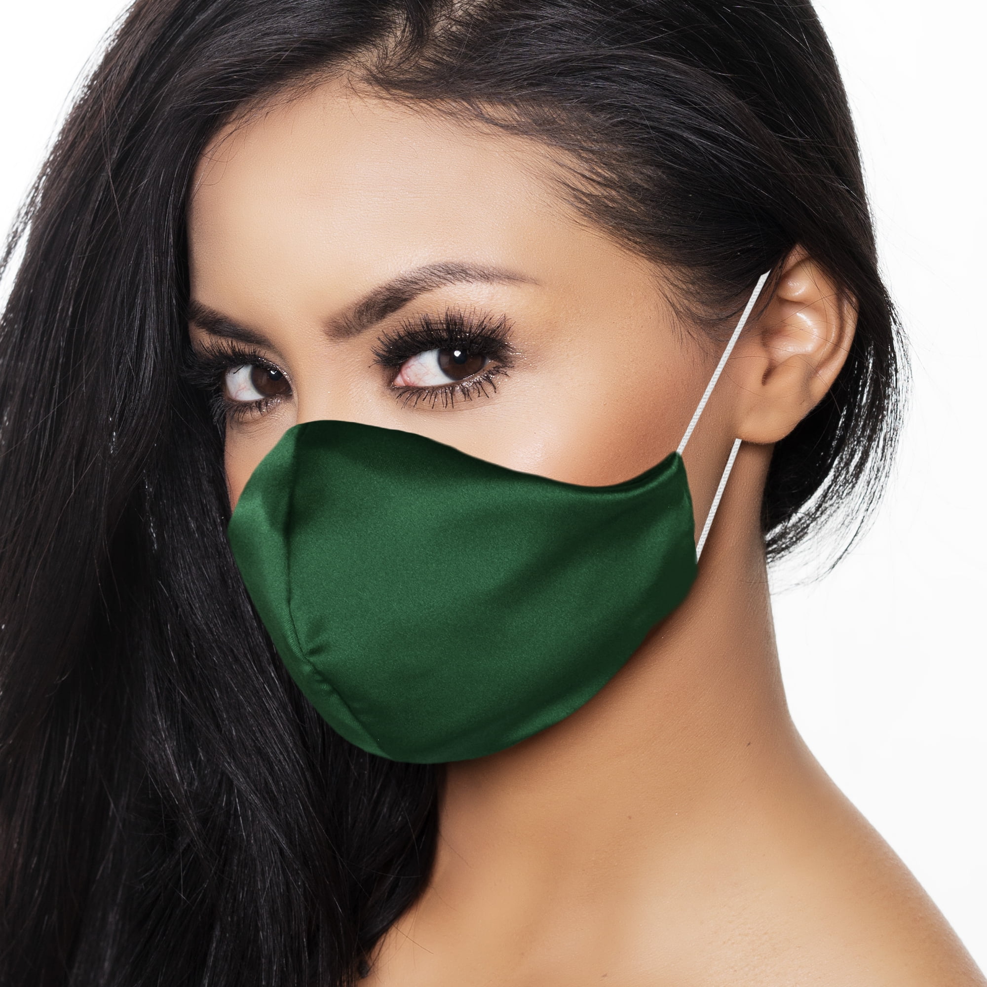 DALIX Exclusive Charmeuse Satin 3 Layer Face Mask in Dark Green - L-XL ...