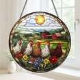 Chickens in Flowers Garden Stained Glass Suncatcher, Farmhouse Window ...
