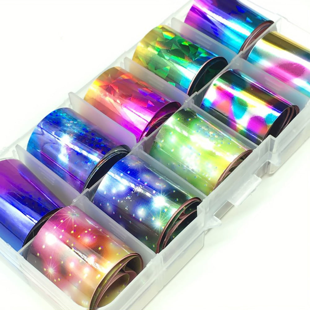 10 Rolls/Set Holographic Nail Art Sticker Decal Starry Sky DIY Manicure ...