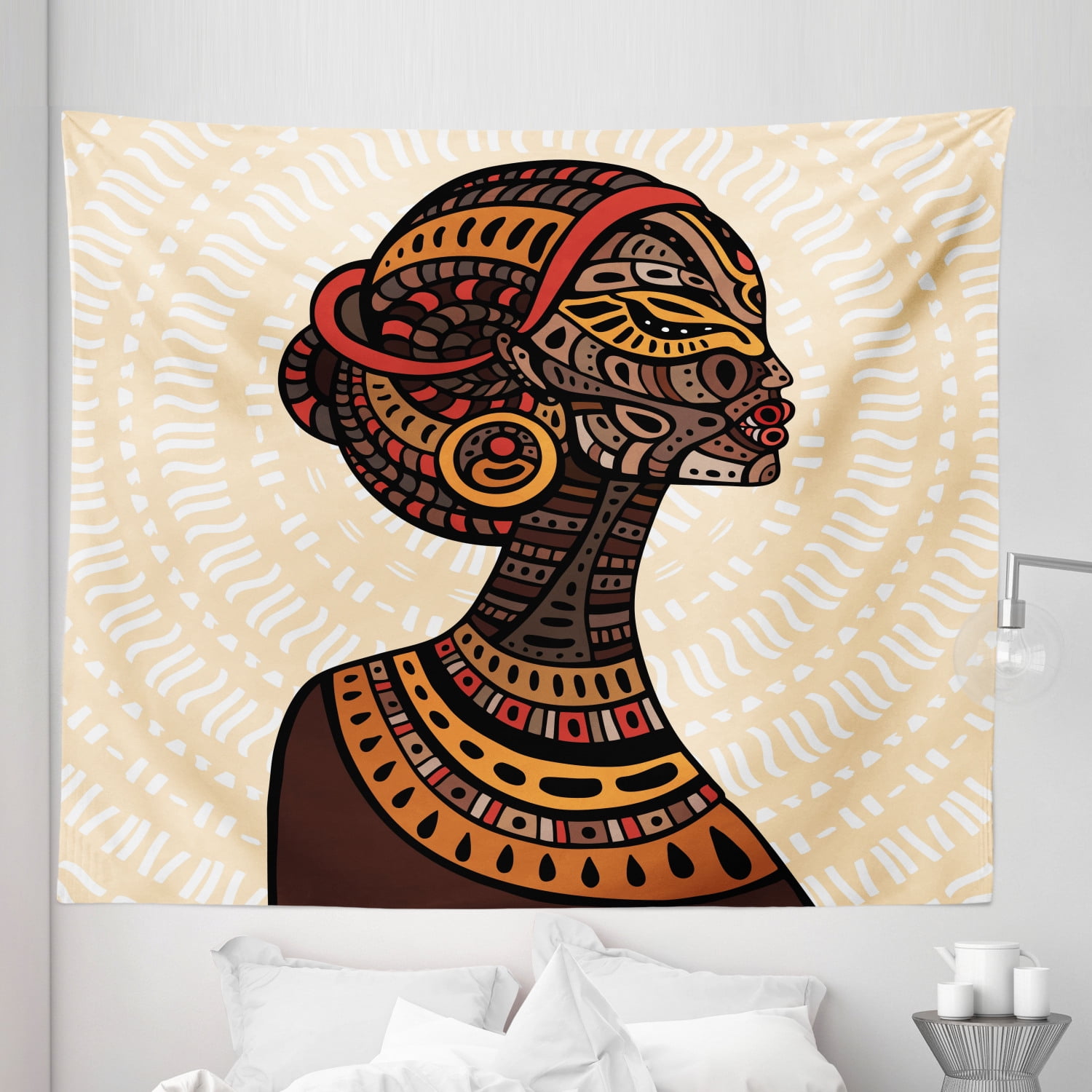 African Tapestry, Hand Drawn Illustration Profile Portrait Ornaments ...