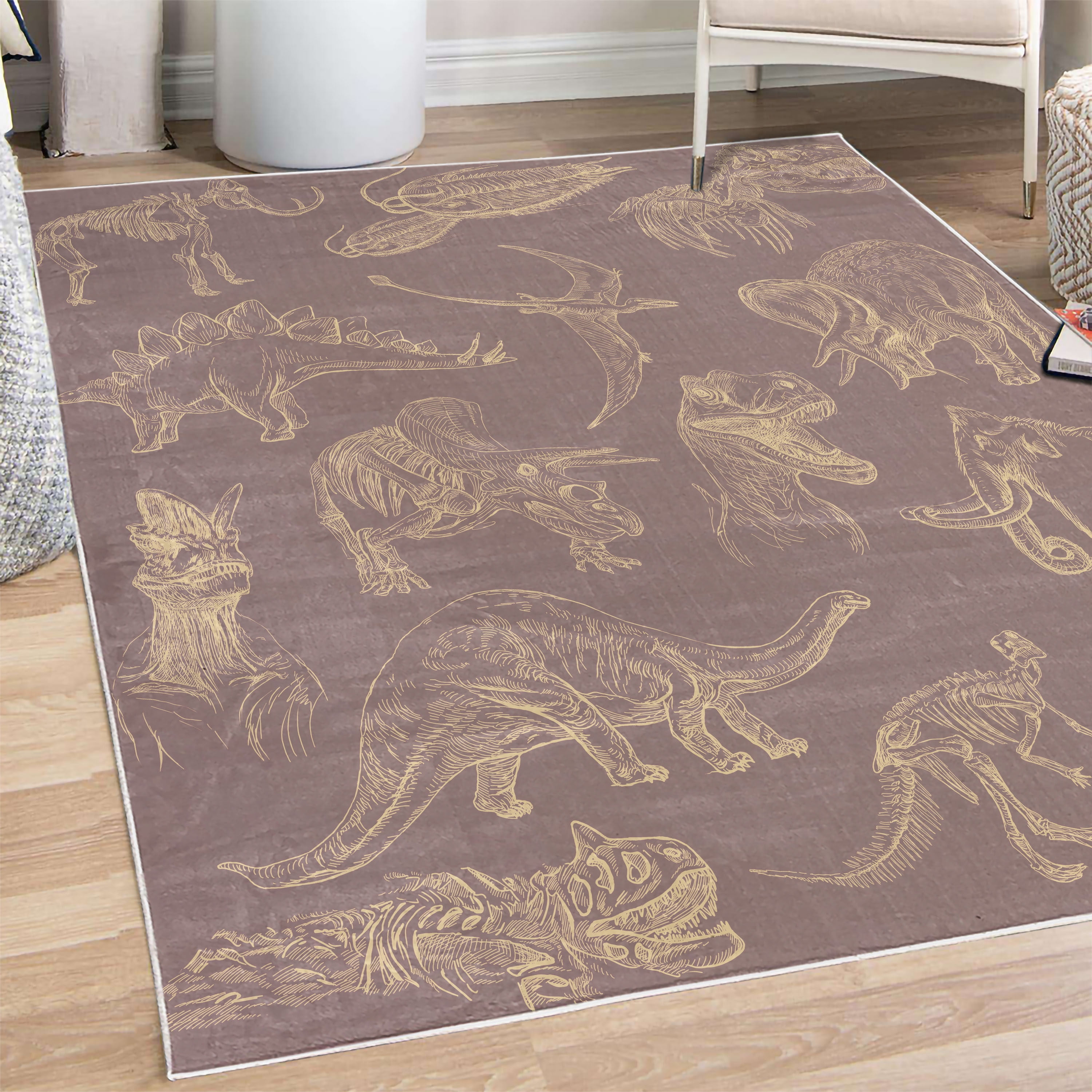 Jurassic Decorative Rug, Arrangement of Various Dinosaurs Illustrations ...