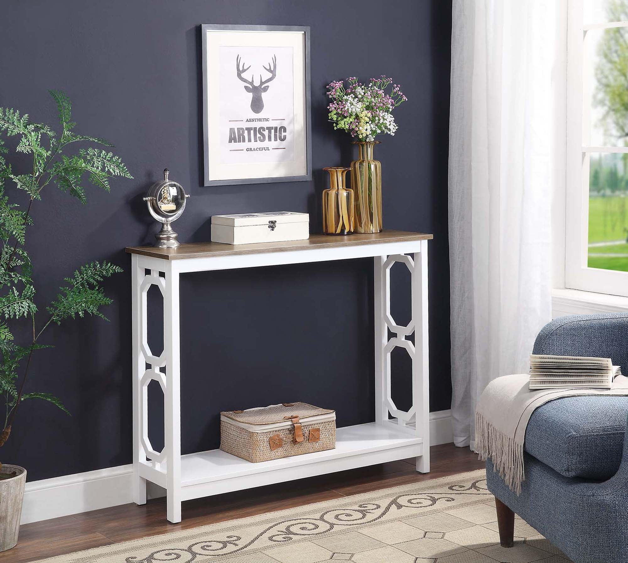 Convenience Concepts Omega Console Table with Shelf, Driftwood/White ...