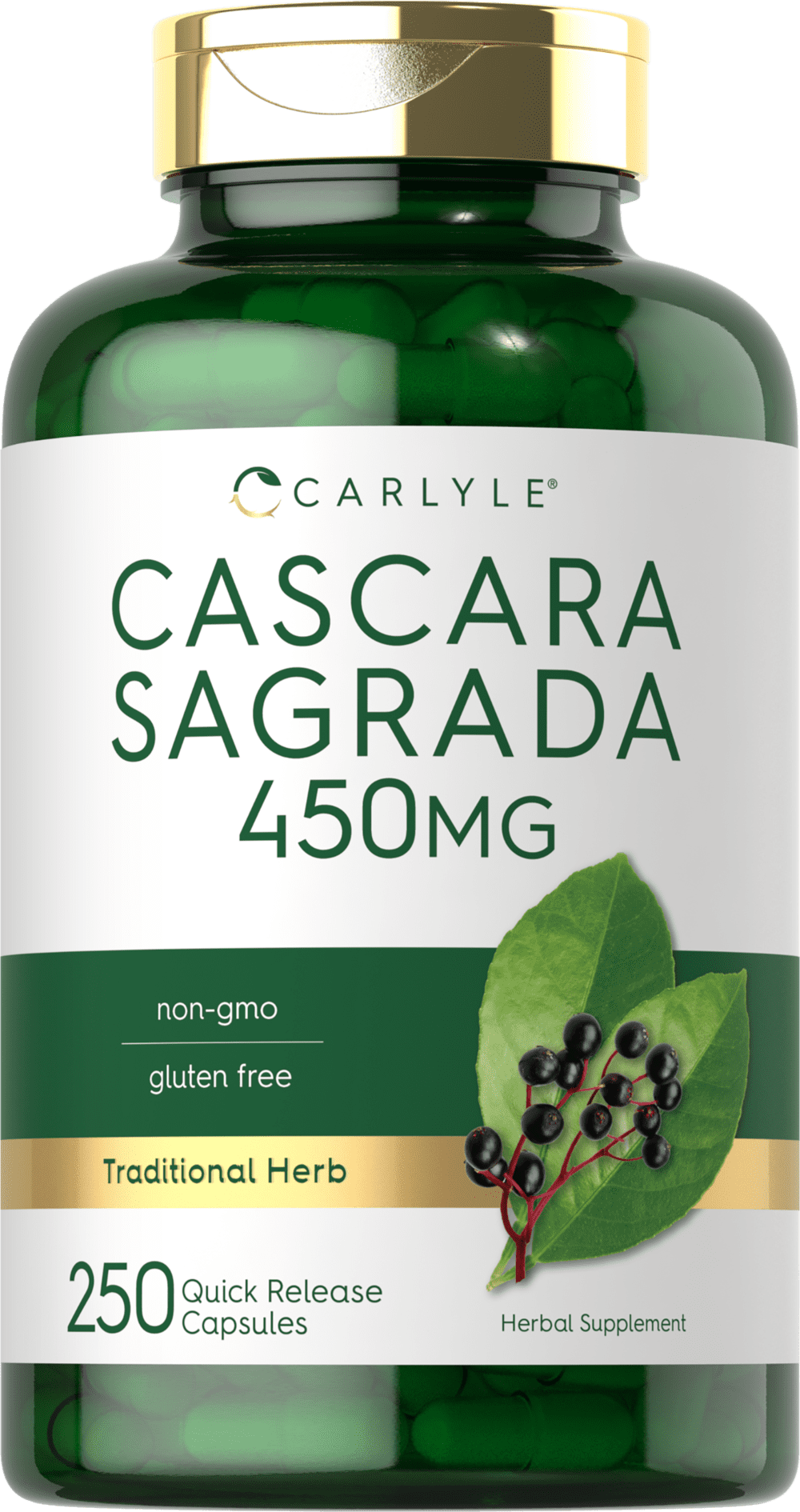 Cascara Sagrada 450 mg | 250 Capsules | Herbal Supplement | by Carlyle ...