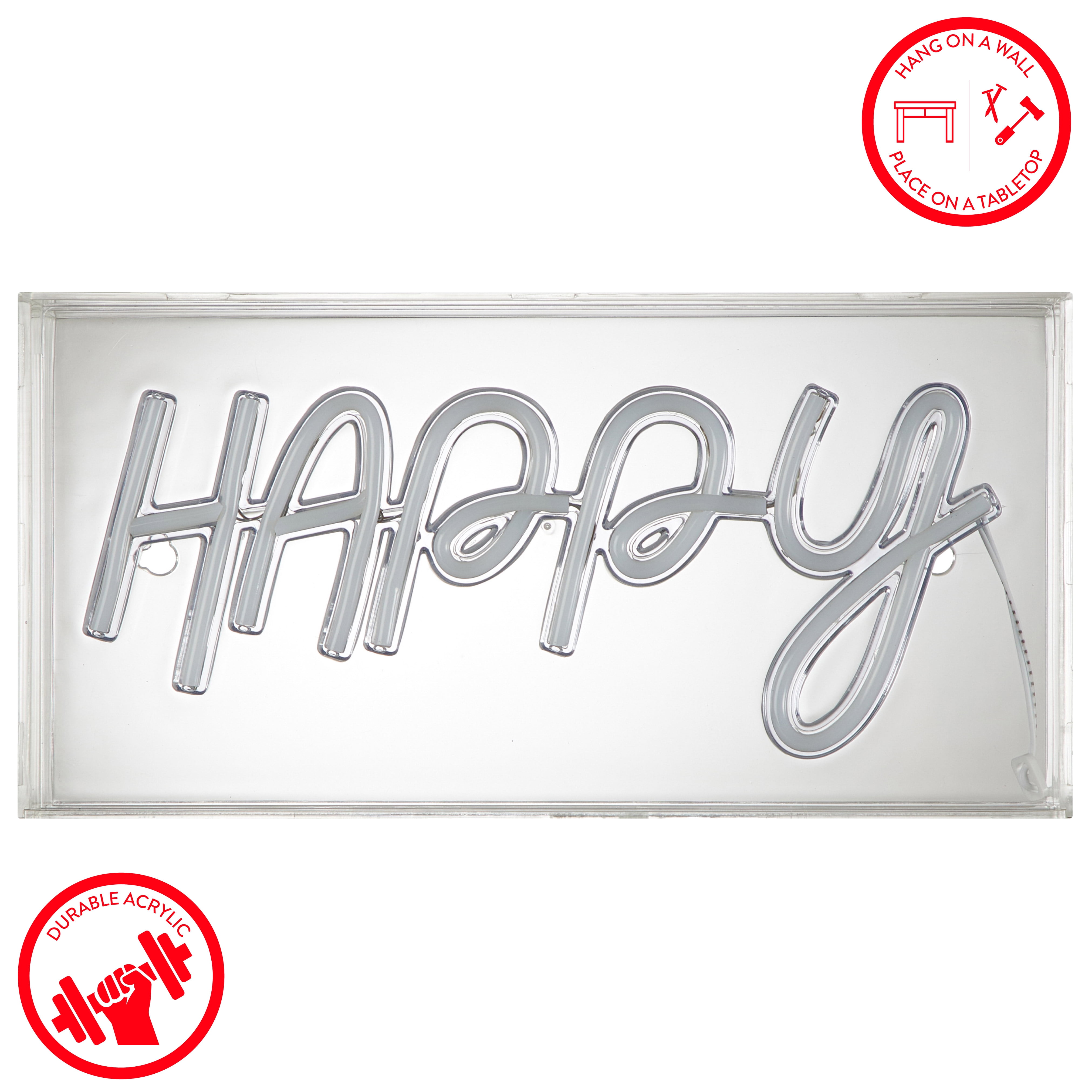 Buy Urban Shop LED Neon Happy Light-up Clear Acrylic Box, Rainbow ...