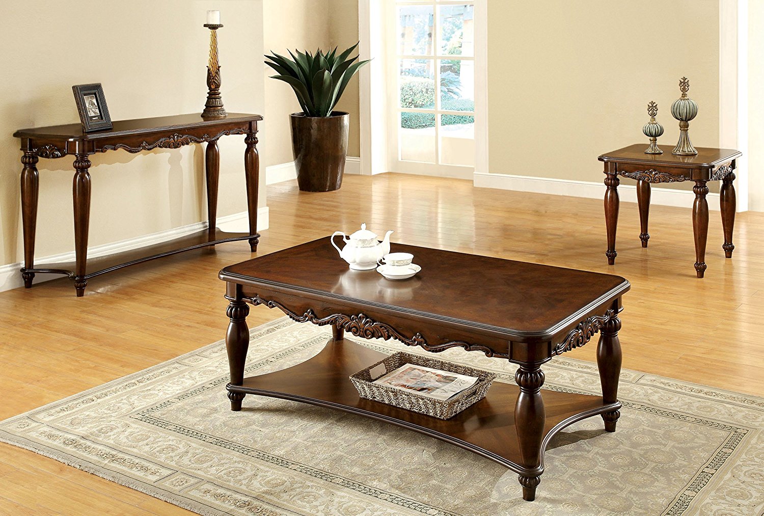 Furniture of America 3-Piece Trenton Living Room Table Set, Rectangular ...