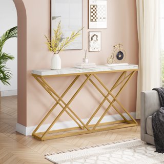 DecMode 30" x 46" Gold Wood Eclectic Console Table - Walmart.com