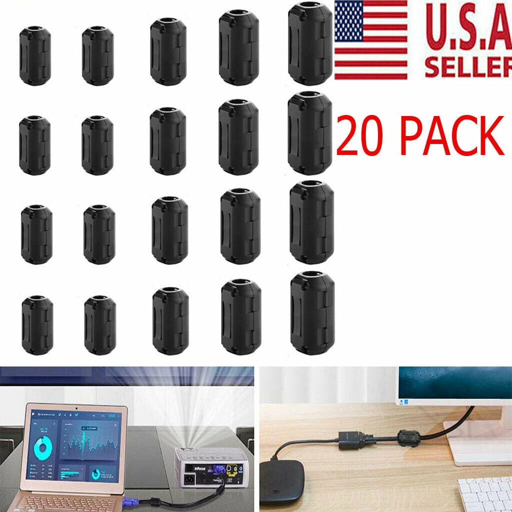 20 Cable Clips Clip-On Ferrite Ring Core RFI EMI Noise Suppressor ...
