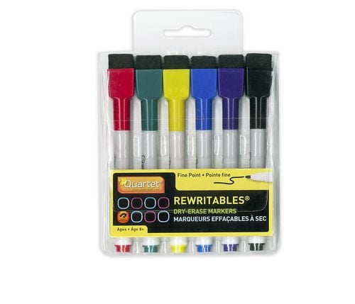 Quartet Rewritable Dry Erase Markers, Pack of 6, assorted colours ...