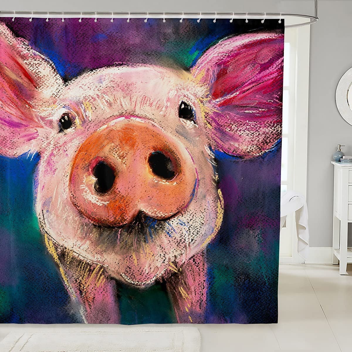 Pig Shower Curtain for Girls Kids Cartoon Pigs Bathroom Shower Curtain ...