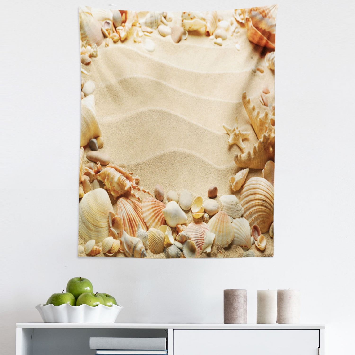 Shell Tapestry, Seashells Frame with Sand Exotic Summer Vacation Ocean ...