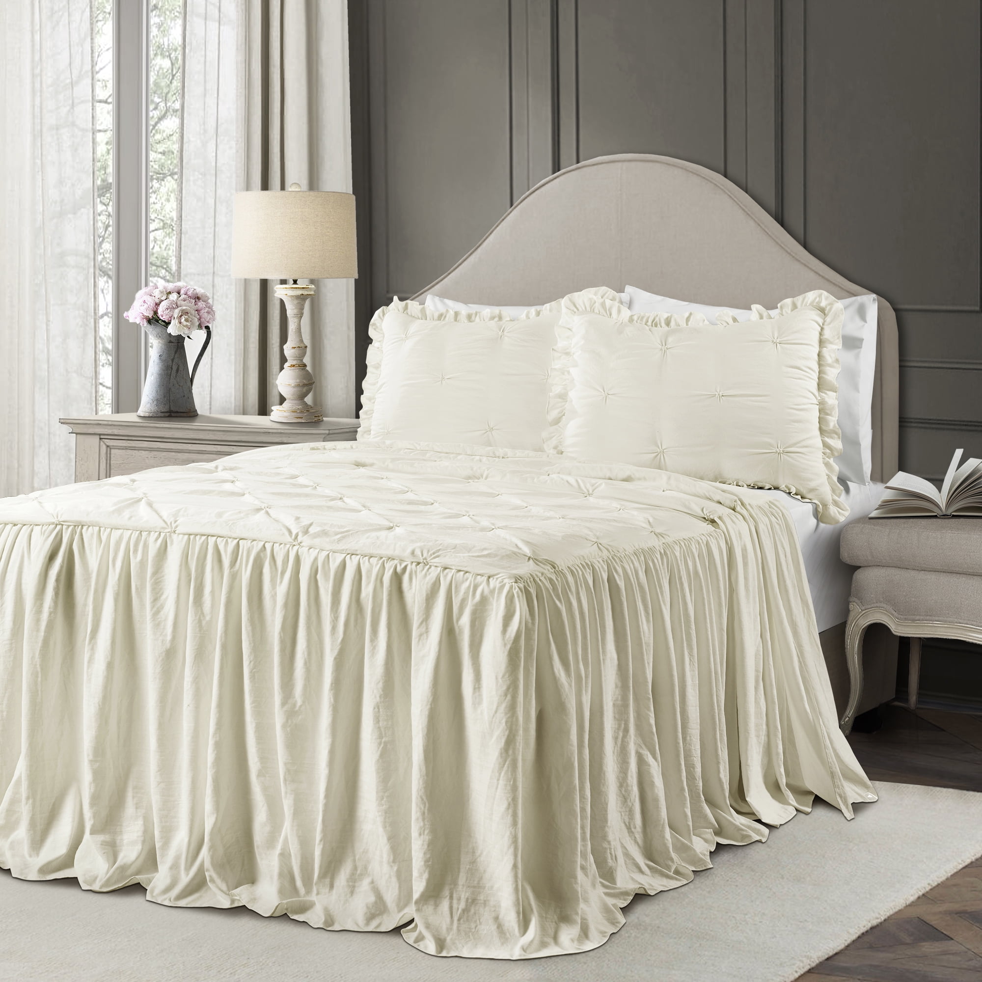 Lush Decor Ravello Pintuck Polyester Bedspread, King, Ivory, 3-Pc Set ...