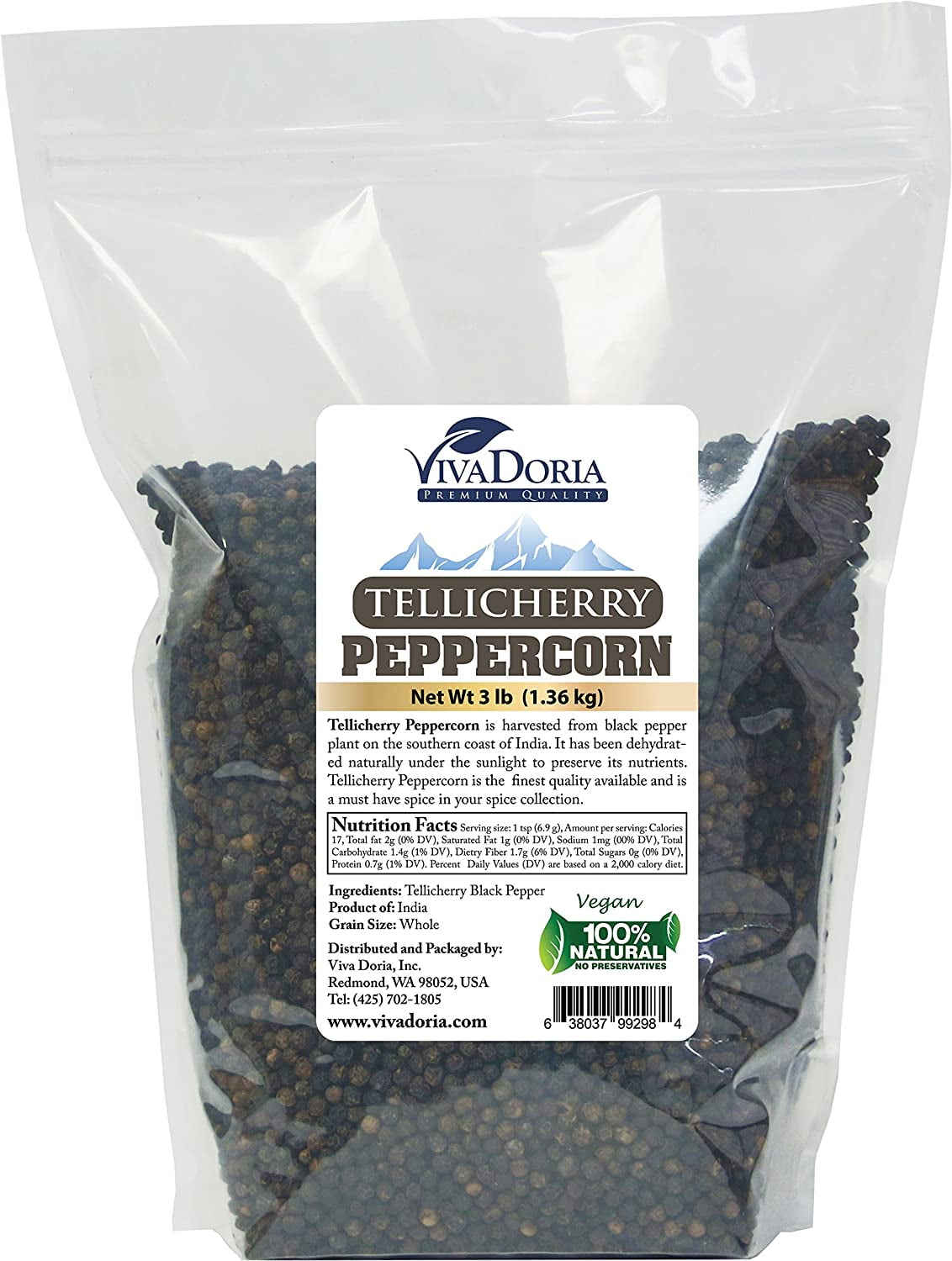 Viva Doria Tellicherry Black Peppercorn, Whole Black Pepper, 3 Lb ...
