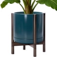 Ceramic Planter with Ebony Stand - 12 Inch Modern Round Flower Pot with ...