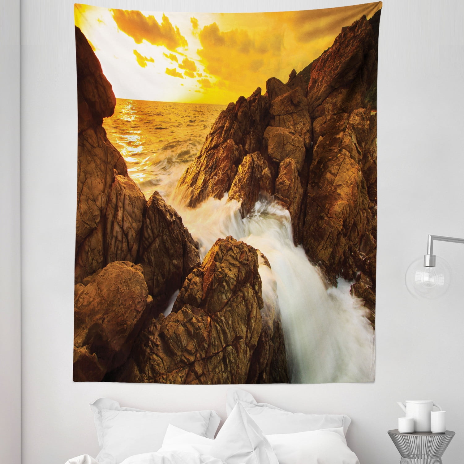 Tropical Tapestry, Sunset and Waves over Tropical Wild Rocks on Beach ...