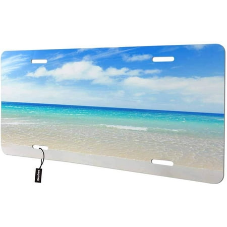 Beabes Beach Scene Front License Plate Cover,Sea Ocean Theme Waves Blue ...