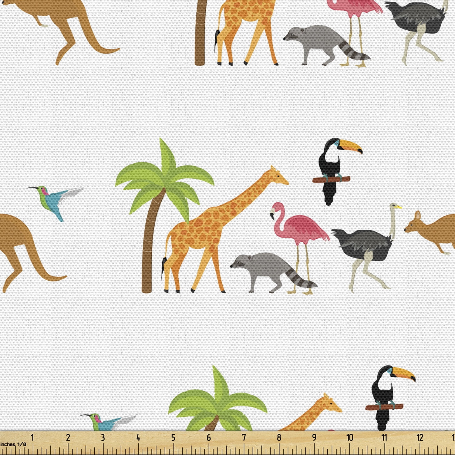 Zoo Fabric by the Yard, Repetitive Toucan Giraffe Flamingo Raccoon ...