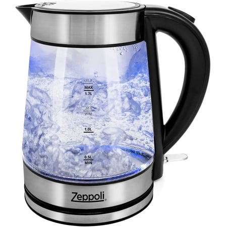 Zeppoli Electric Kettle - Glass Tea Kettle (1.7L) Fast Boiling and ...