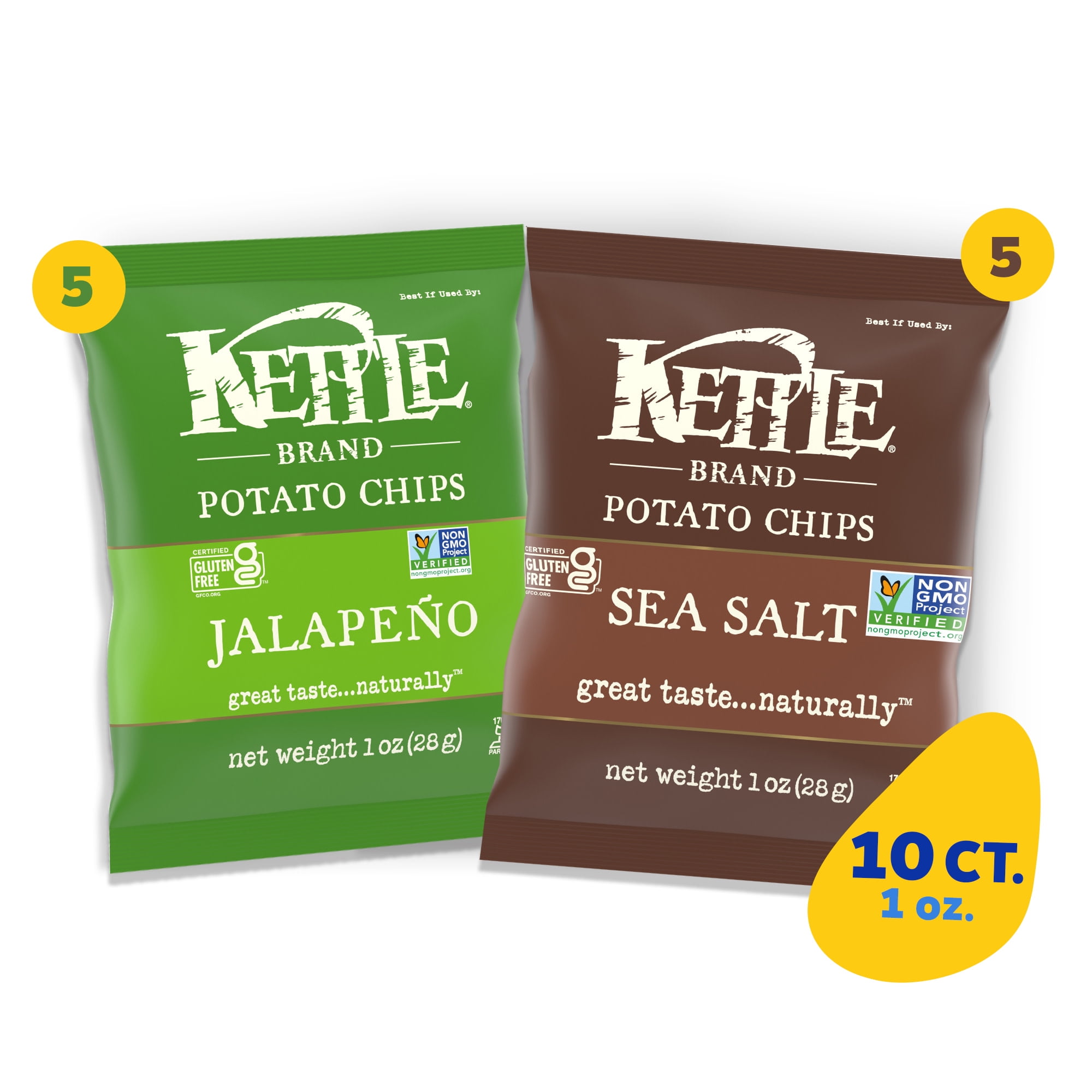 Kettle Brand Potato Chips, Variety Pack of Sea Salt and Jalapeno 1 oz ...