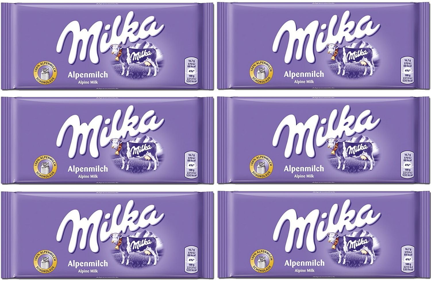 Milka Alpenmilch Alpine Milk Chocolate, 100g (Pack of 6) - Walmart.com