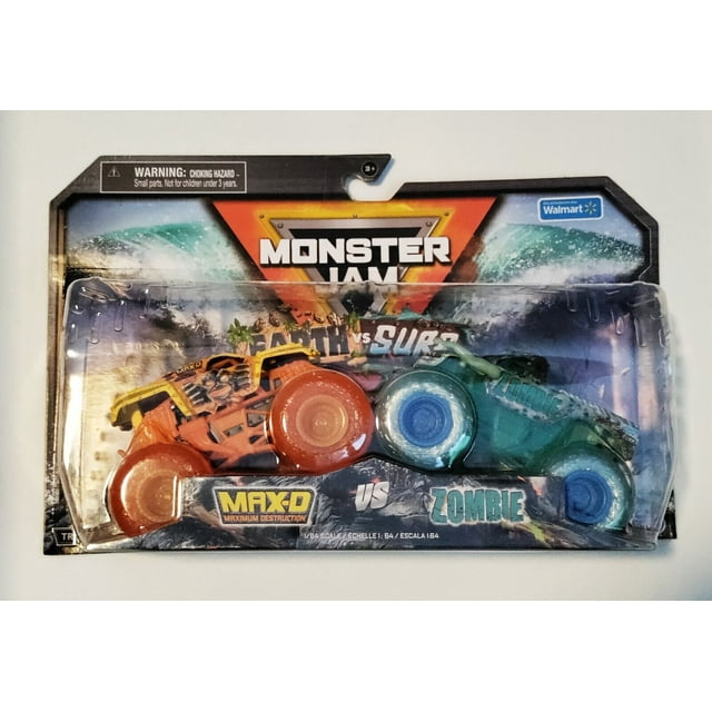 Monster Jam 2 Pack Earth Vs Surf Max-D Maximum Destruction vs Zombie ...