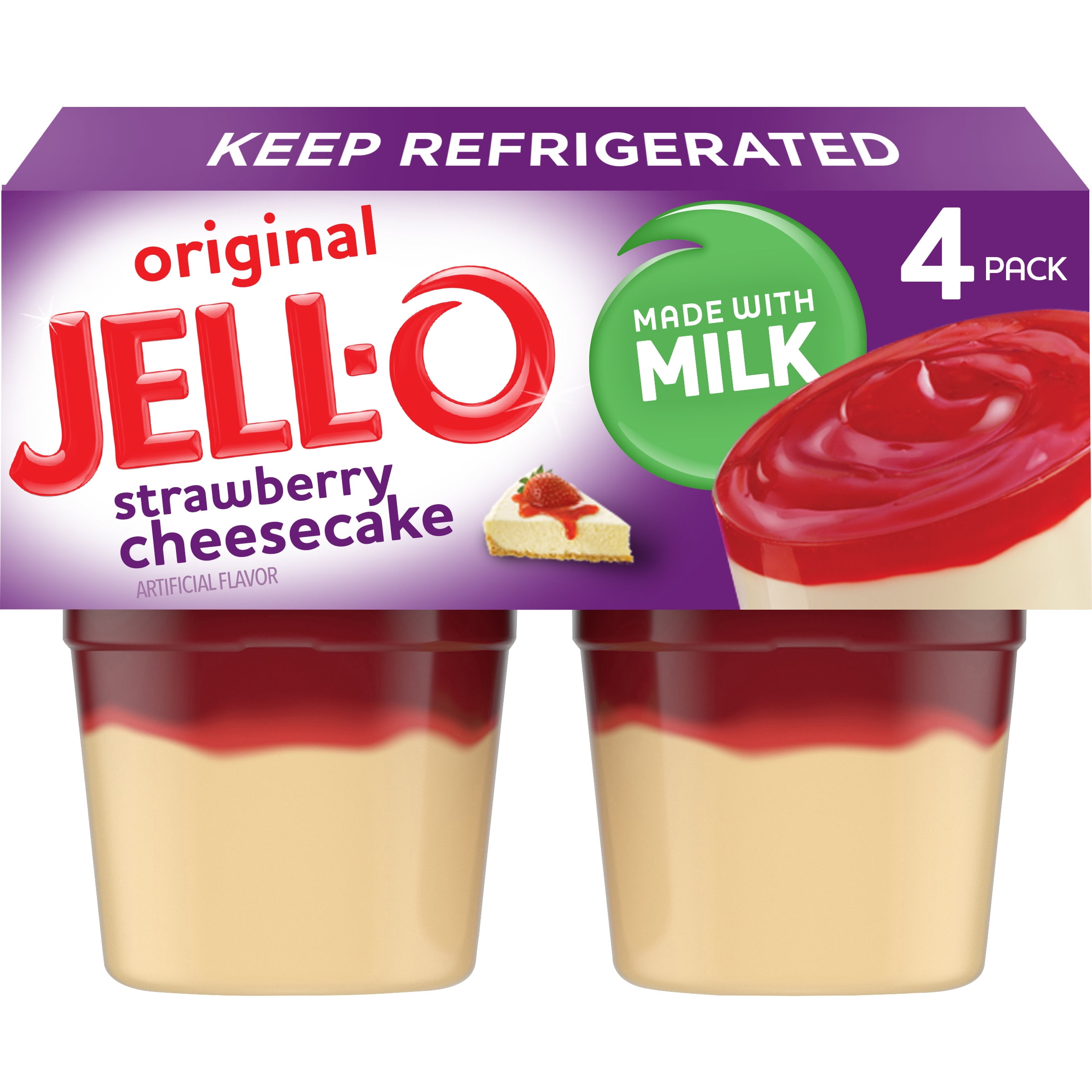 Jell-O Original Strawberry Cheesecake Pudding Cups Snack, 4 ct Cups ...