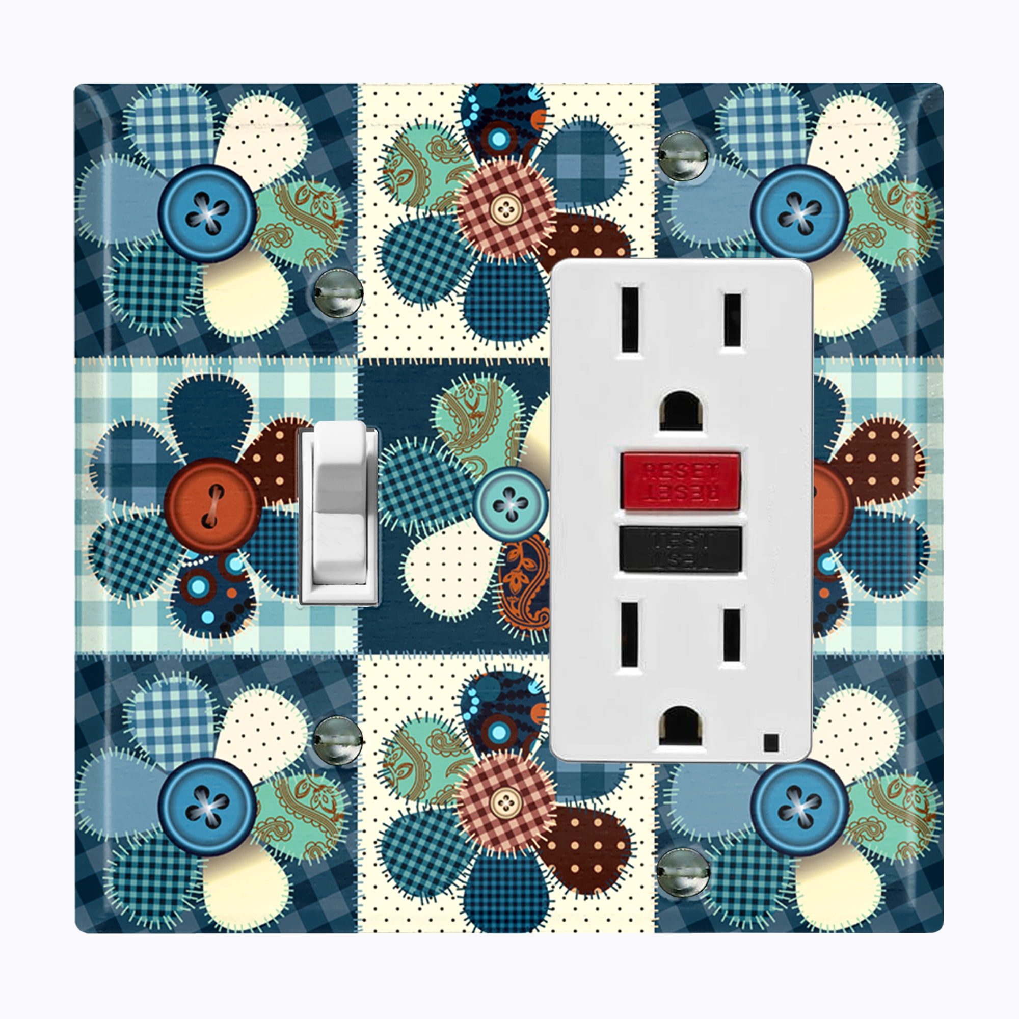 Metal Light Switch Plate Outlet Cover (Flower Patch Teal - Single ...