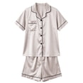 WRFWUL Womens Silk Satin Short Sleeve Pajama Set Button Down Sleepwear ...