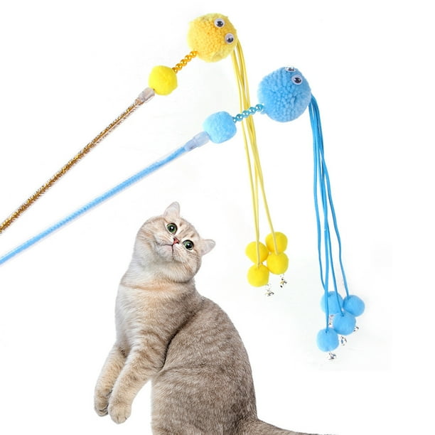 QINXIN 4 Têtes Boule de Poils Drôle Bâton de Chat avec des Cloches Chat ...