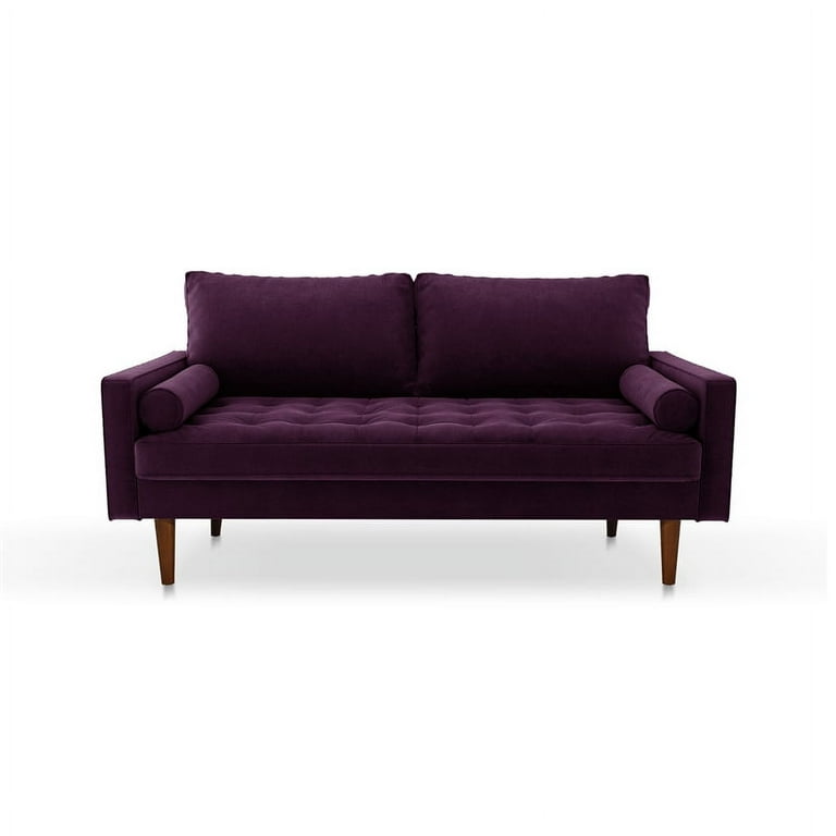 Enor Furniture Jaiden 70 Square Arm Modern Velvet Wood Sofa in Eggplant Walmart