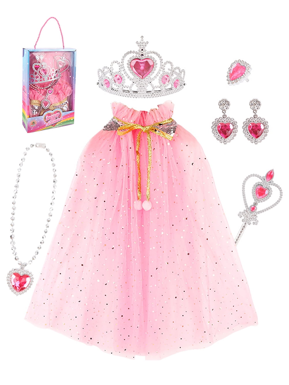 WIBACKER Princess Cape Set 6 Pieces Girls Princess Cloak with Tiara ...