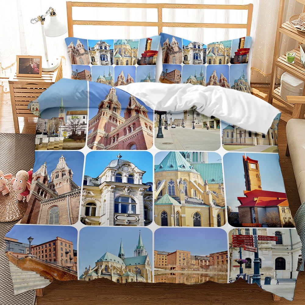 Famous City Landmarks Comforter Cover, Statue of Liberty/Eiffel Tower ...