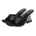 Black Girls Transparent High Heels Coarse Following Round Toe One Line ...