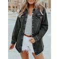 Eytino Oversized Denim Jacket for Women Long Sleeve Classic Loose Jean Jacket Black L Female ...