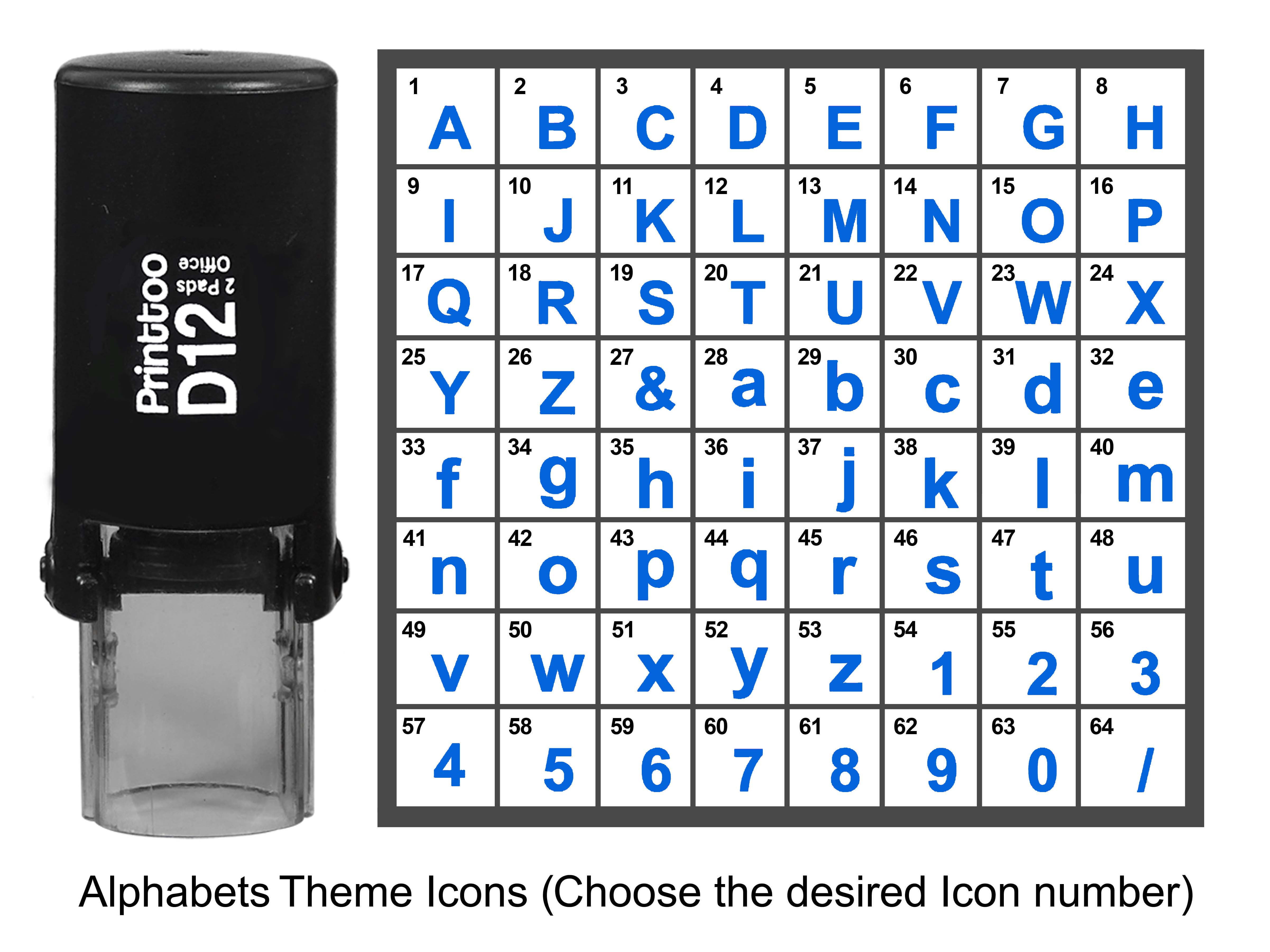 Printtoo Personalise Alphabet Number Theme Icon Rubber Stamp Self ...