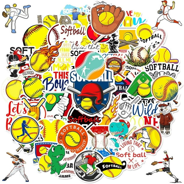 Softball Stickers 100 PCS Vinyl Waterproof Softball Sports Stickers for ...