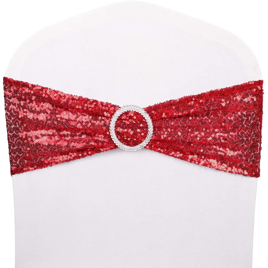 Zukuco Chair Sashes Bows Sequin Stretchy Spandex Bands One-Sided ...