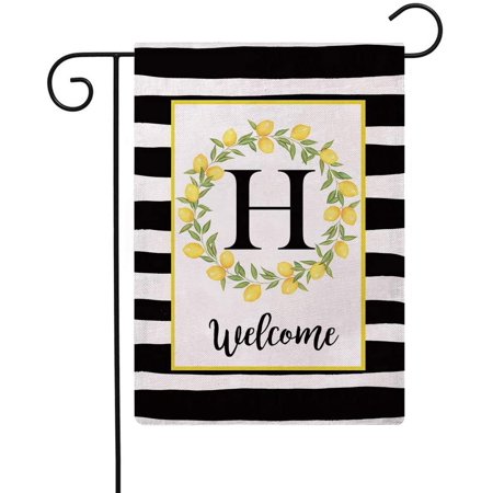Welcome Farmhouse Decorative Garden Flags with Letter H/Lemons Wreath ...
