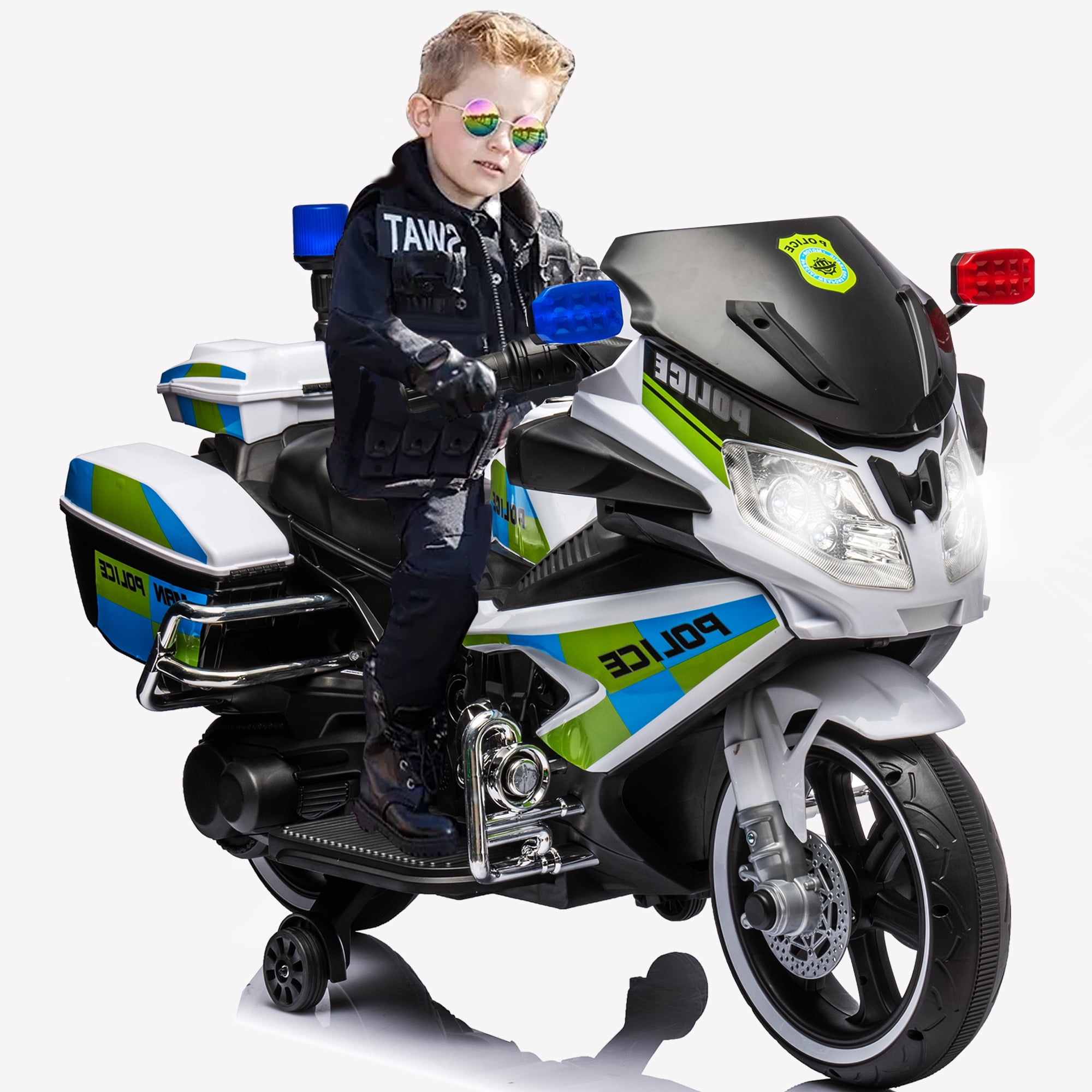 iYofe Electric Motorcycle for Kids, 12 V Ride on Police Motorcycle with ...
