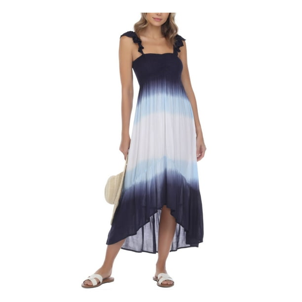 RAVIYA Women's Navy Ombre Stretch High-Low Hem Ruffled Strap Sweetheart ...