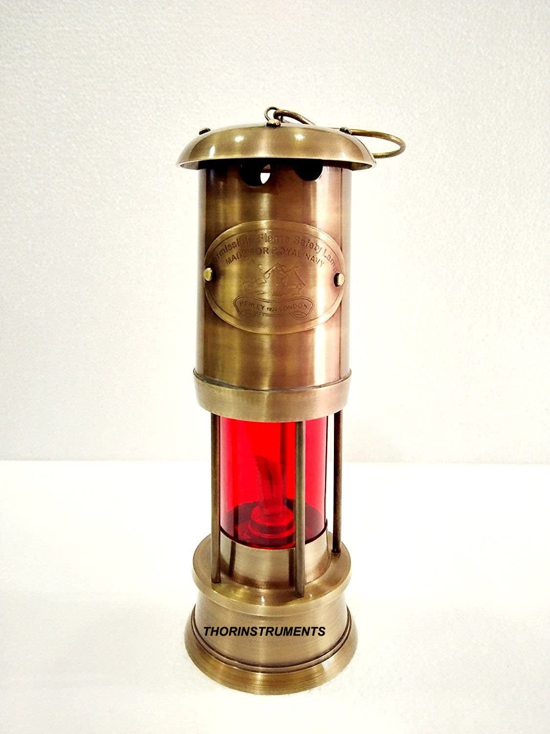 Antique Brass Miner Lamp Nautical Maritime Ship Boat Miner Red Glass 10 ...