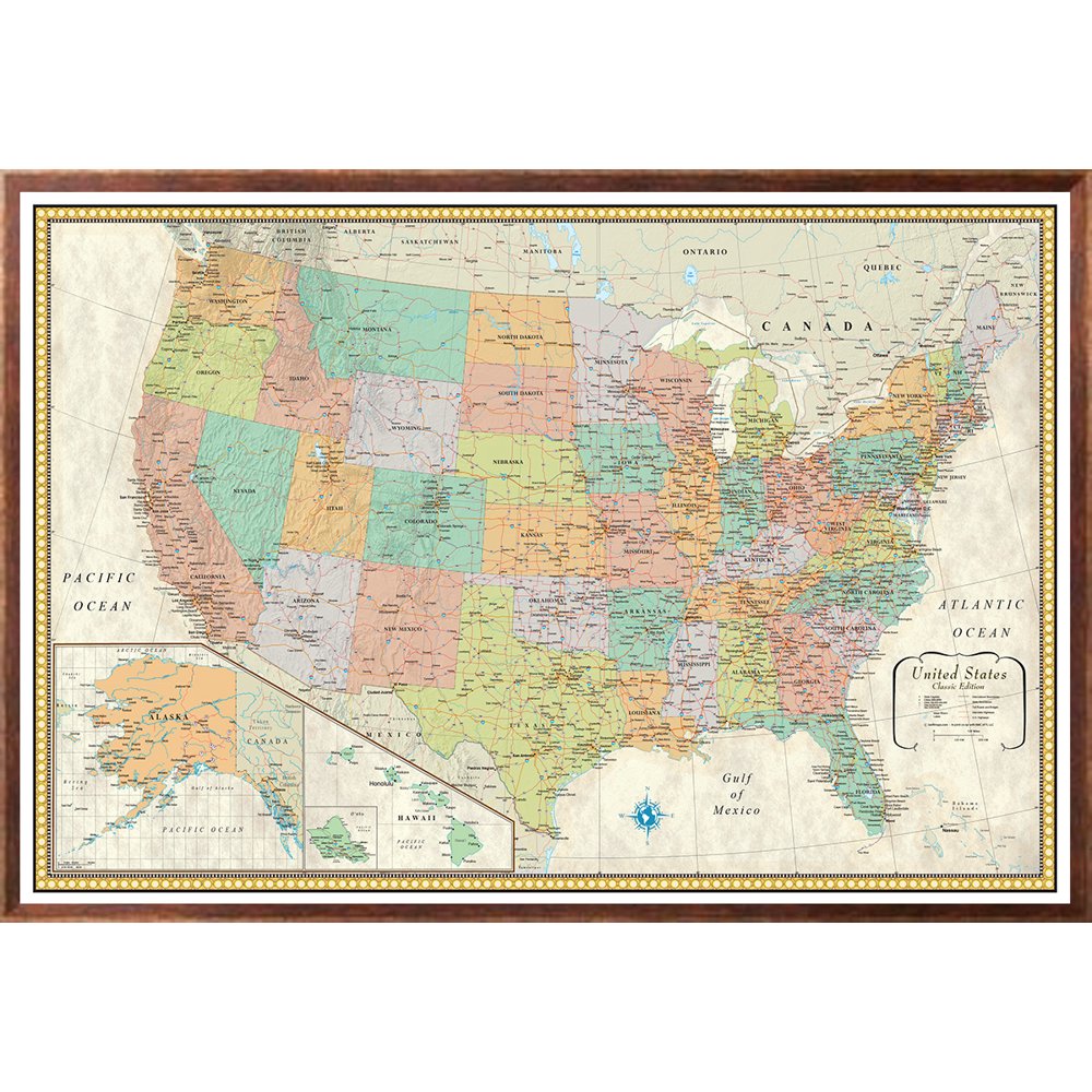32x50 RMC Classic United States USA Wall Map Framed Edition - Black ...