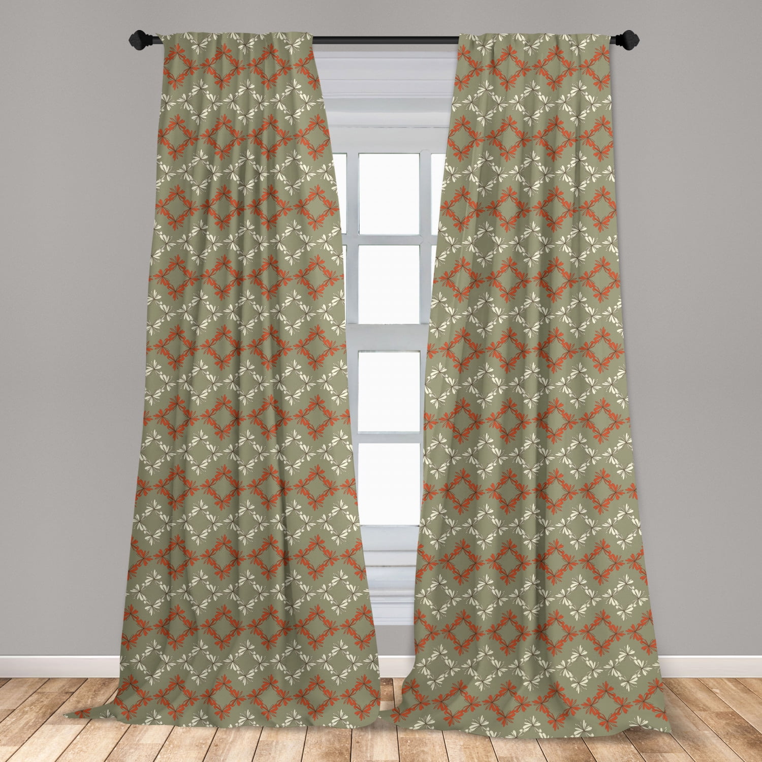 Geometric Curtains 2 Panels Set Rectangle Square Shapes With Flowers