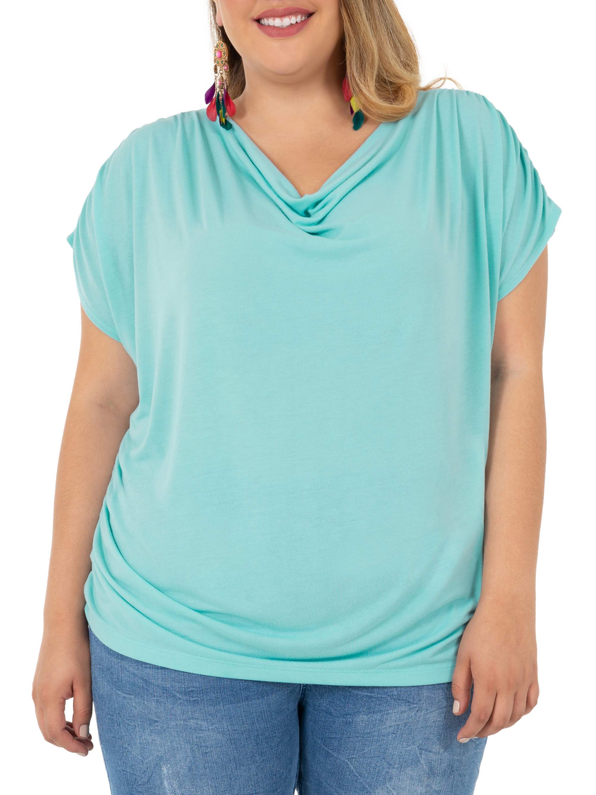 Wright's Women's Plus Size Short Sleeved Drape Front Top - Walmart.com