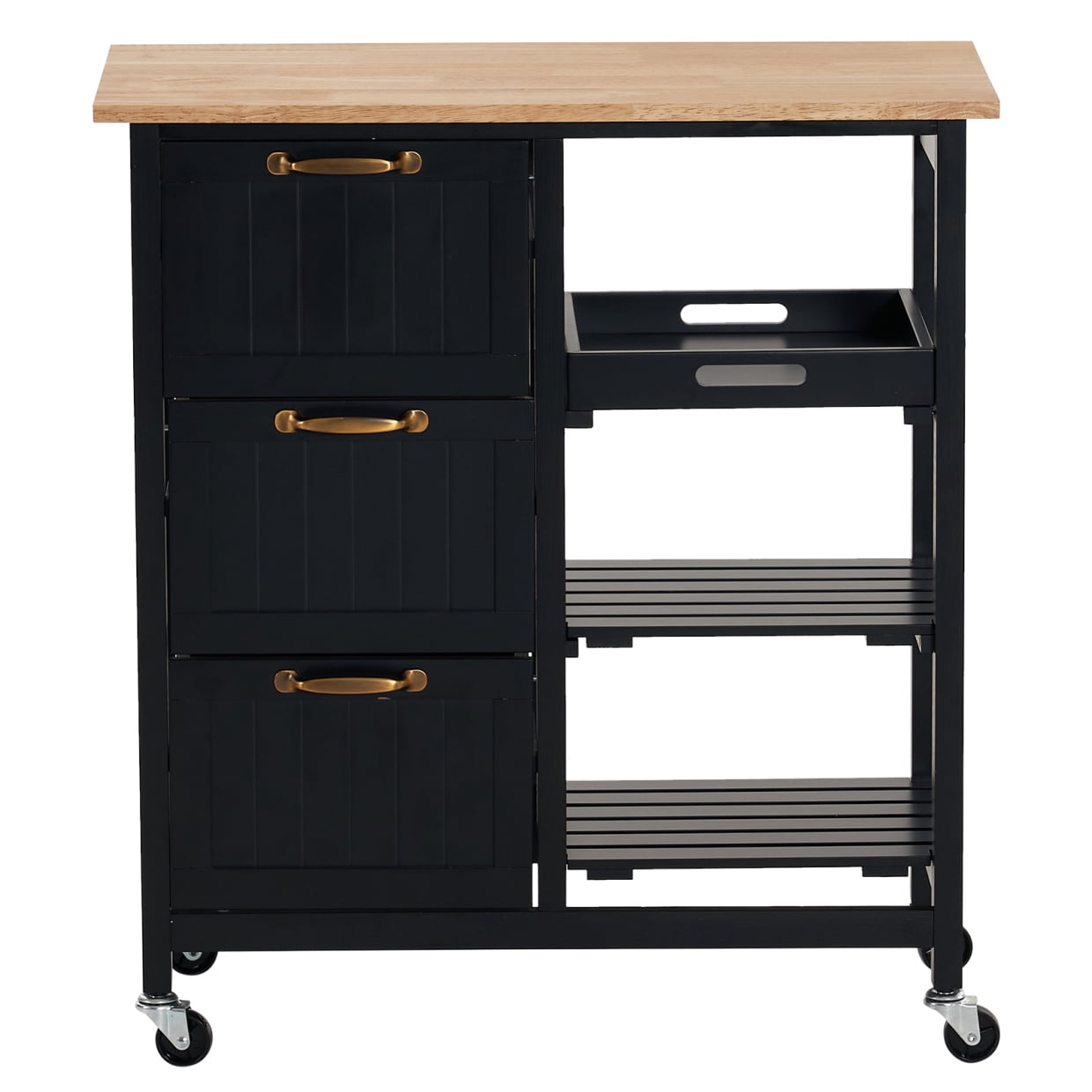 3 Tier Kitchen Storage Dining Cart with Shelves and Tray, Rolling ...
