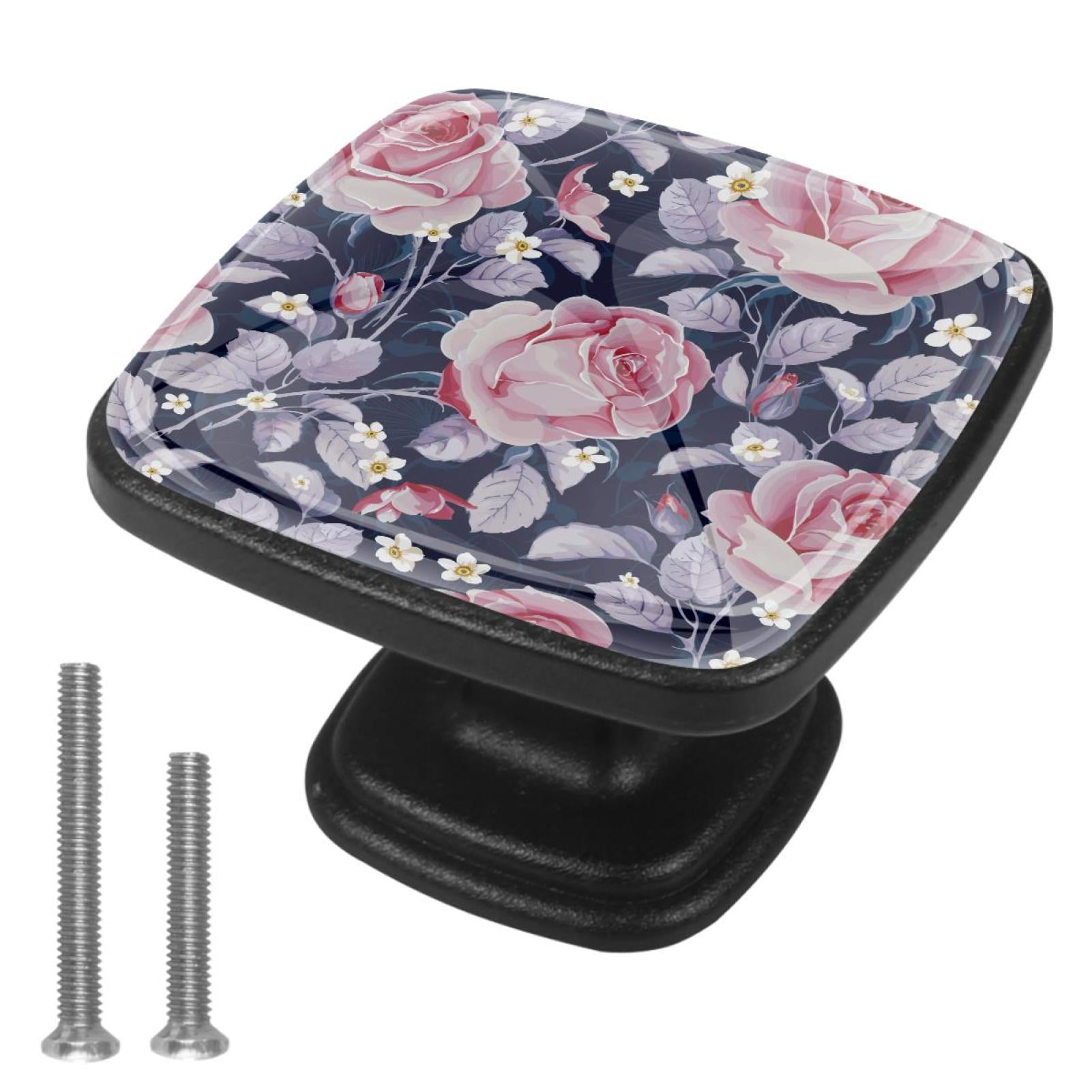 4 Pcs Cabinet Handle Drawer Pulls Pink Rose Flowers Knobs with Screws ...