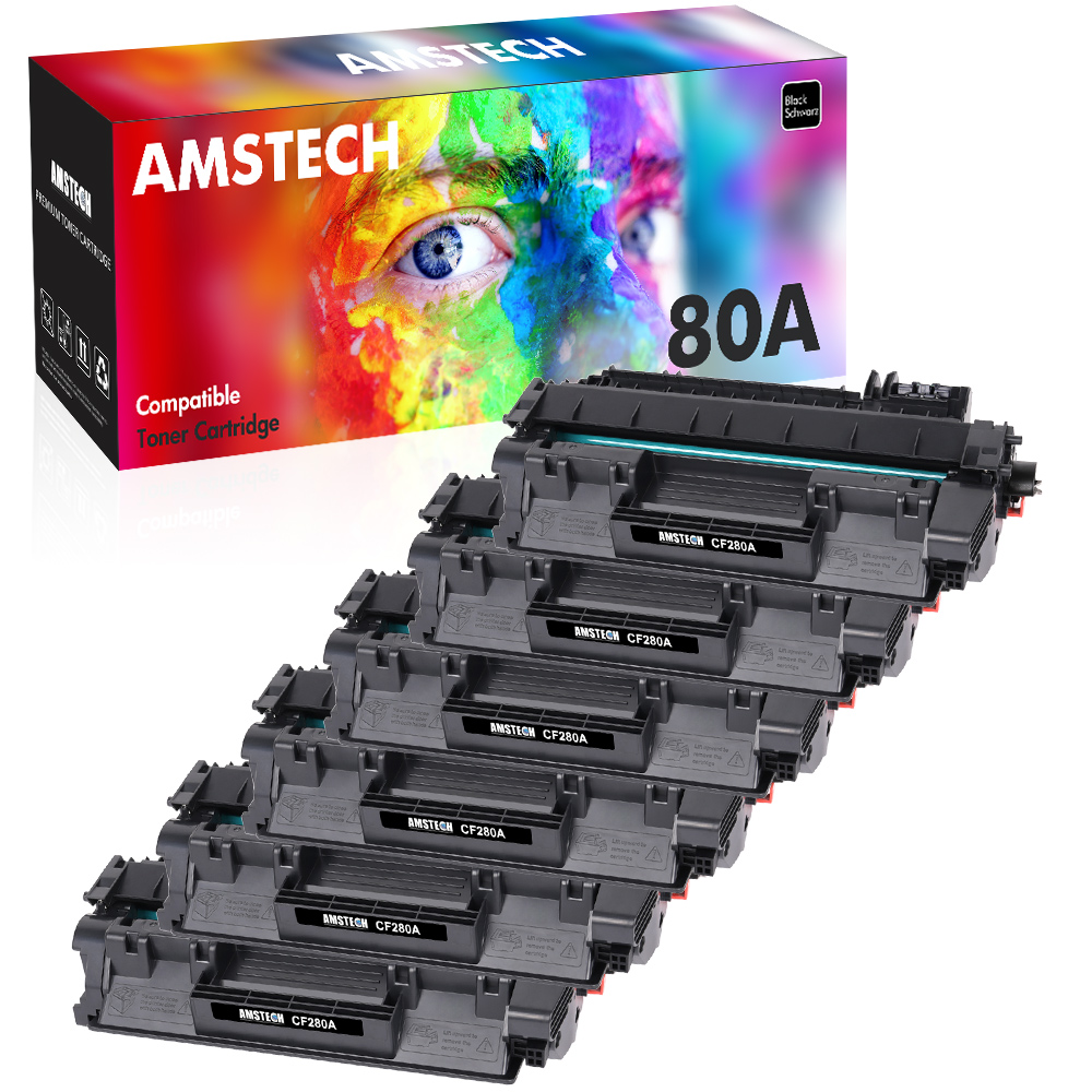 Amstech 6-Pack Compatible Toner for HP 80A CF280A for HP Laserjet 2053 ...